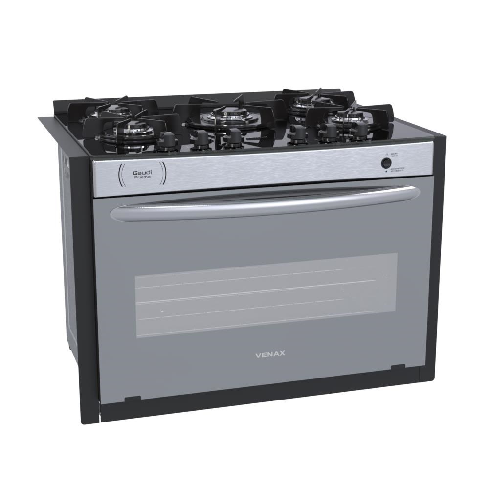 Fogao de Embutir 5 Bocas Venax Gaudi Prisma Vitreo El Inox Gas GLP - Venax