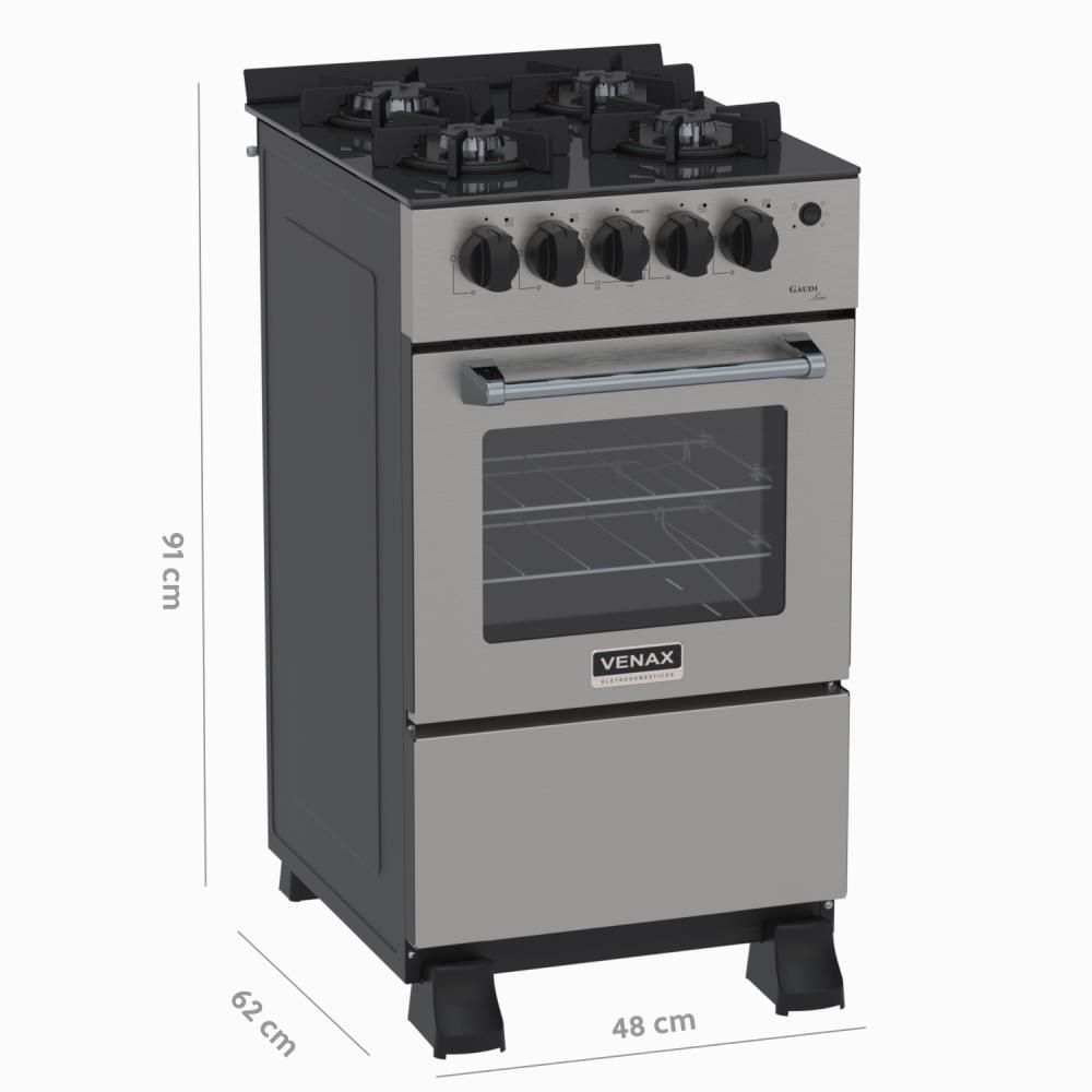 Fogao 4 Bocas Venax Gaudi Line Inox Gas GLP - Venax